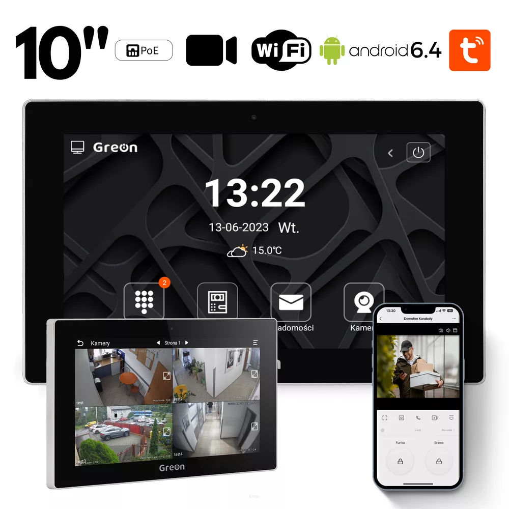 GR - IS11 - BAW 10" Wideodomofonu WiFi IP z kamerą Greon, Android6, Tuya, 16 CCTV, zdjęcia ...